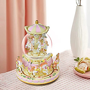 Carousel Snow Globe Gift, Music Box with Light 8-Horse Windup Musical Christmas Valentine Birthday Anniversary Present for Daughter Wife Girl Kids Clockwork Play Canon