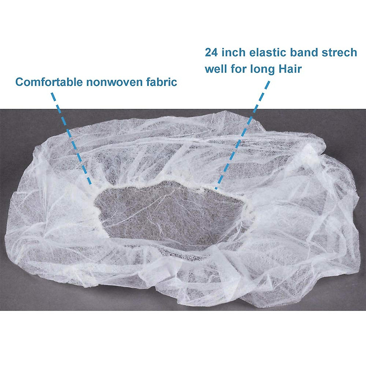 Cleaing 24 Inch Disposable Bouffant Cap White, 100 Pack, Hair Net