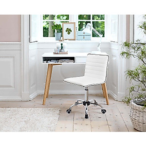Furmax Mid Back Task Chair,Low Back Leather Swivel Office Chair,Computer Desk Chair Retro with Armless Ribbed (White)