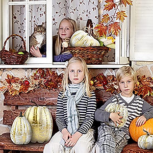 KIMOBER 8pcs Gold Artificial Pumpkins,Realistic Fake Foam Pumpkins for Halloween Autumn Harvest Thanksgiving Party