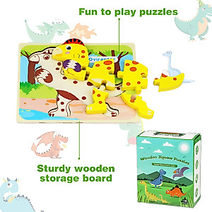 Aitbay Toddler Puzzles 6 Pack Dinosaur Wooden Puzzle for Toddler Kids 3 Year Old, Educational Toys for Preschool Kindergarten Boys and Girls