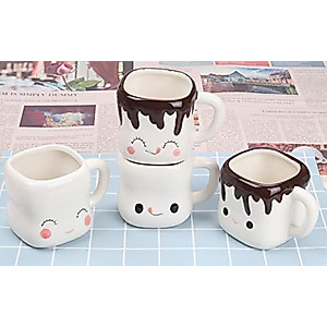 Marshmallow Mugs Set of 4 with Handle Cute Marshmallow Cups Cute Mugs for Kids Hot Chocolate Cocoa Mugs Gifts for Kids Women Christmas Mugs Mother's Day Cute Coffee Mug Set 6OZ