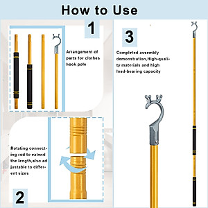 Greeily Clothes Hanger Reaching Hook, Garment Hook Reach Pole for Hanging Clothes Closet Bird Feeders Plants and Christmas Light Extendable from 31" to 61" with Sponge Handle (Dark Green Hook)