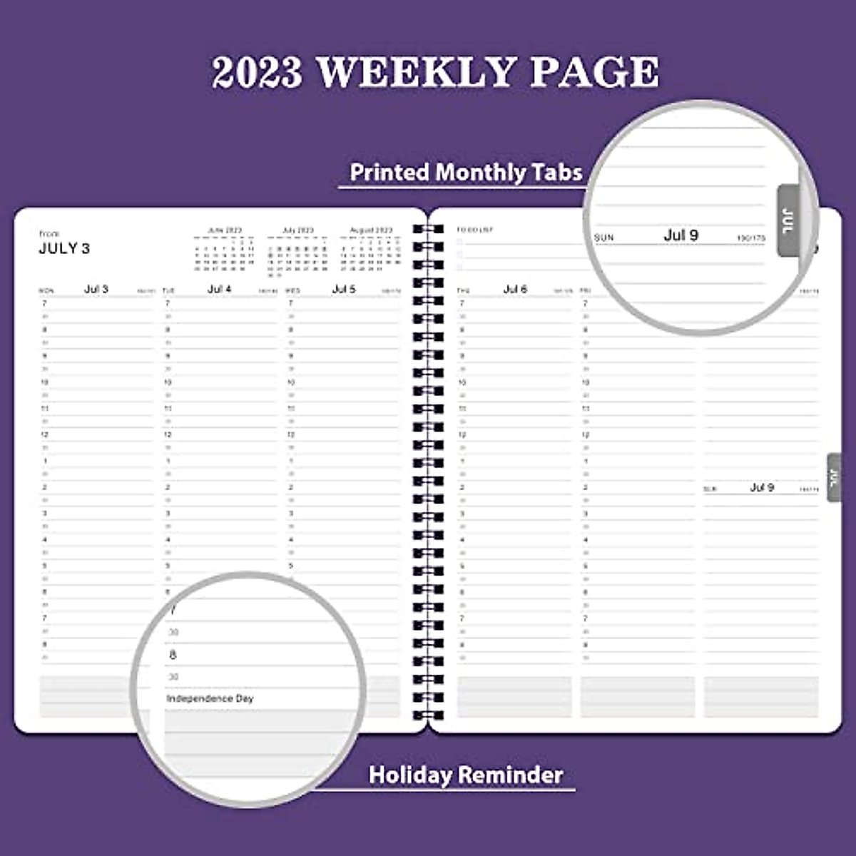 2023 Weekly Appointment Book & Planner - 2023 Daily Hourly Planner with Twin-Wire Binding, 8" x 10", Appointment Book from January 2023- December 2023, Hourly Interval, Lay - Flat, Round Corner, Thick Paper - Purple