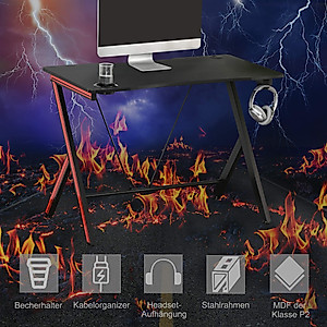 HOMCOM 47 inch Gaming Computer Desk, Home Office Gamer Table Workstation with Cup Holder, Headphone Hook, Cable Management, Carbon Fiber Surface