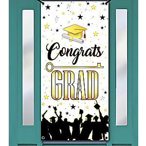 Congrats Grad Graduation Door Sign - 74x36 Inch | Congrats Grad Banner, Graduation Party Decorations 2023 | Graduation Door Banner 2023 | Graduation Decorations White and Gold | Graduation Door Cover