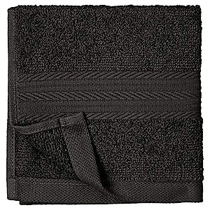 Amazon Basics Fade Resistant Cotton Washcloth, 12-Pack, 12" L x 12" W, Black