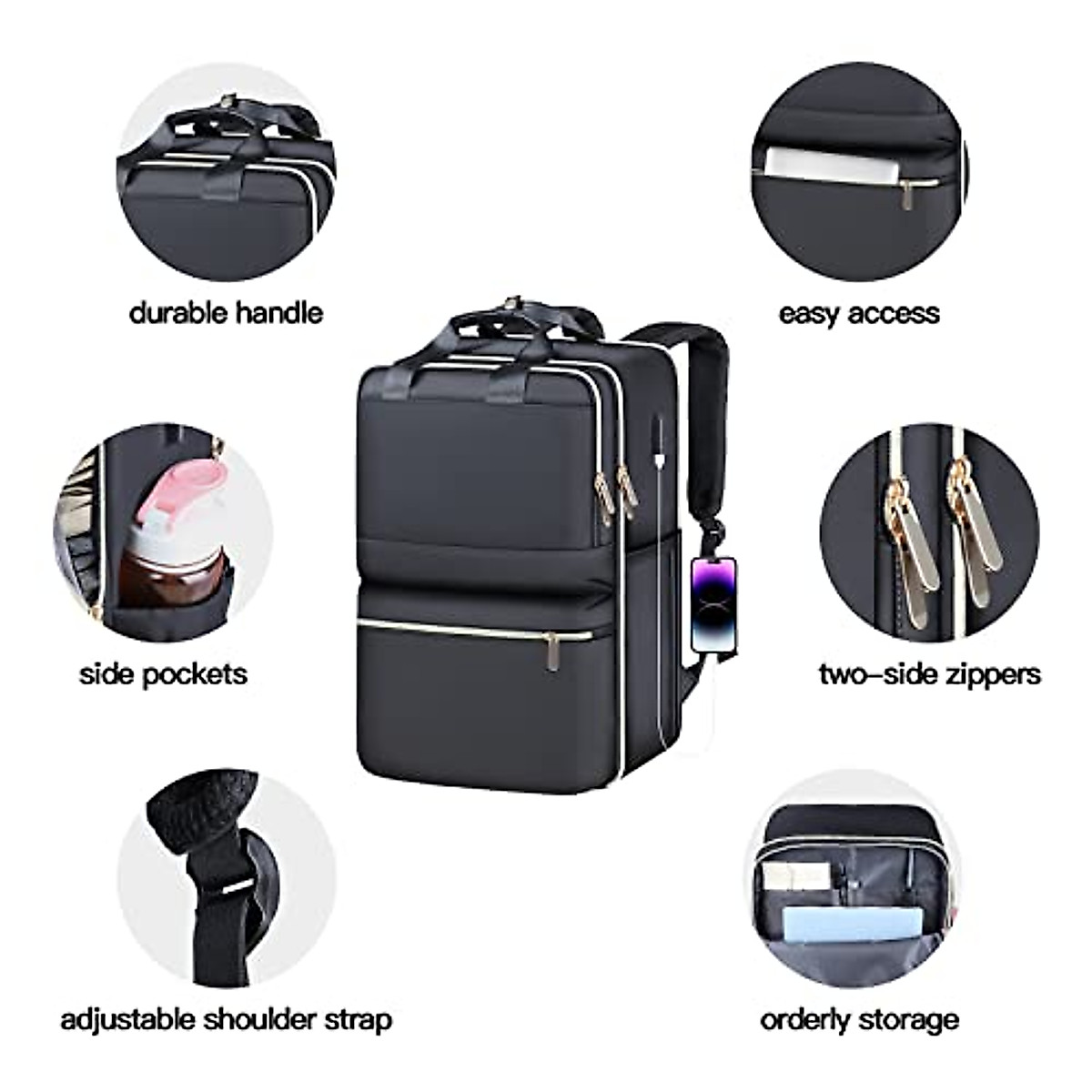 ZMMMA Laptop Backpack for Women, Women Laptop Bag 15.6 inch, Travel Laptop Backpack Purse Anti-theft with USB Port, Stylish Womens Backpack for Business Work Travel College School Bookbag, Black