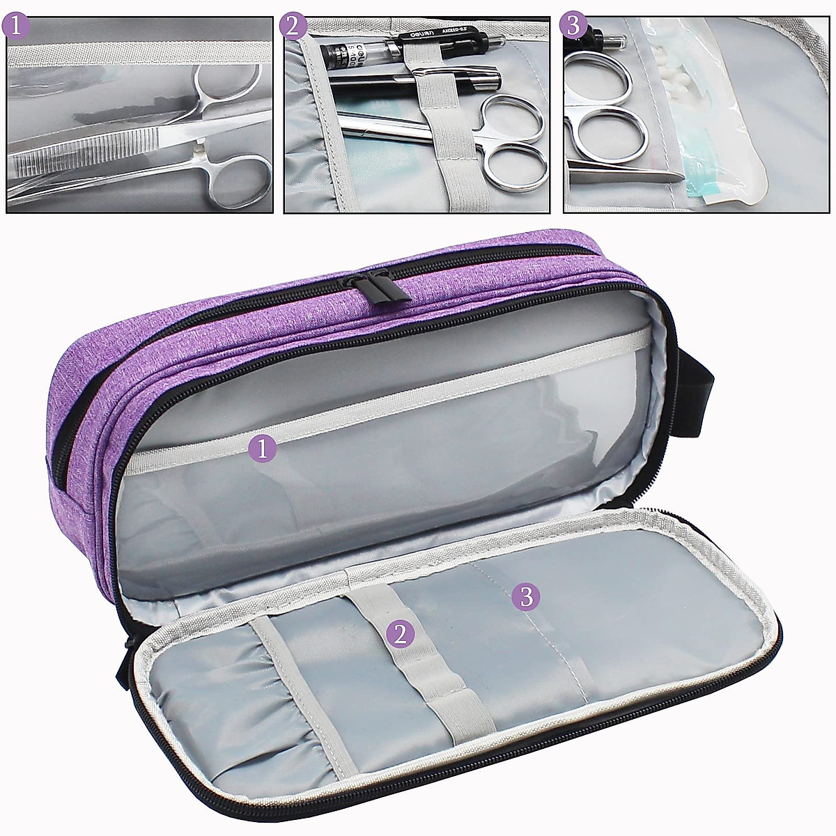 Stethoscope Case for Nurses,Large Double Layer Stethoscope and BP Cuff Case for Littmann Classic III/Cardiology IV/MDF/ADC Stethoscope Accessorie (Purple)
