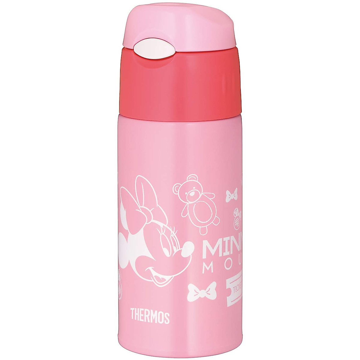 Thermos FHL-402FDS PK-C Water Bottle, Vacuum Insulated Straw Bottle, 13.5 fl oz (400 ml), Minnie Pink Coral