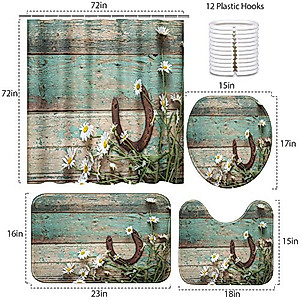 Britimes 4 Piece Shower Curtain Sets, Western Rustic with Non-Slip Rugs, Toilet Lid Cover and Bath Mat, Durable and Waterproof, for Bathroom Decor Set, 72" x 72"