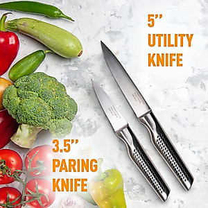 7 Pcs Ultra Sharp Kitchen Chef Knife Set with Magnetic Strip, Sharpener and Gift Box - Professional Stainless Steel Cooking Knives Set for Cutting Meat & Vegetable, Great for Gift