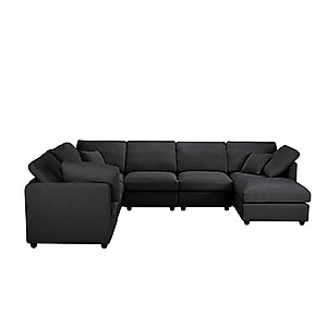 Oversized Modular Cushions Sectional Sofa Couch with Movable Ottoman ,L-Shaped Corner Low Back Deep Seater Sectional&Couch for Home Office Apartment Living Room Furniture Sets, Spacious Space Sofá