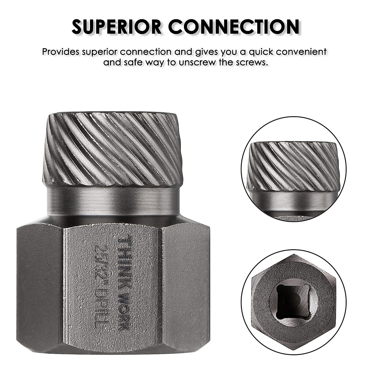 THINKWORK Upgraded Screw Extractor Set, 25-Piece 3/8" Inch Drive Easy Out Bolt Extractor Set, Multi-Spline, for Removing Broken Studs, Bolts, Screws