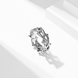INRENG Men's Women's 9MM Stainless Steel Crown of Thorns Ring Tree Vine Branch Wedding Band Silver Size 11
