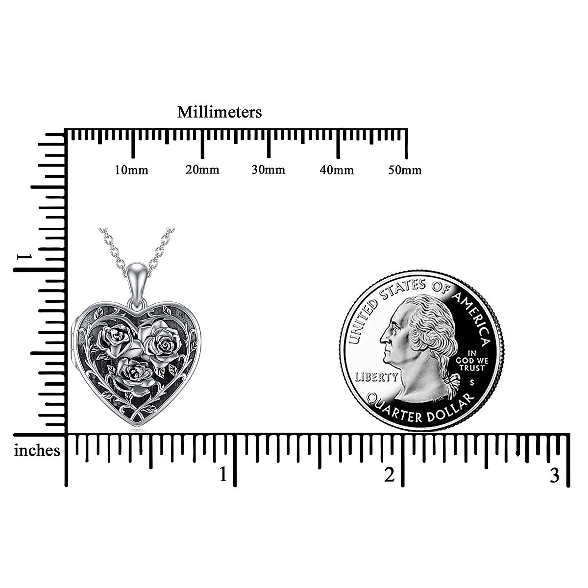 Dorunmo Rose Heart Locket Necklace that Hold 2 Photos 926 Sterling Silver Personalized Customized Rose Picture Locket Pendant Heart Locket Necklace for Women Mom