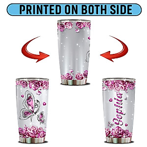 WONWIX Personalized Butterfly Coffee Mugs For Girls Mom Women Adults Butterflies Lovers Water Bottle Travel Mug Mothers Day Birthday Christmas Valentine 20oz Stainless Steel Cup With Lid