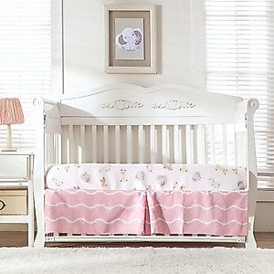 Baevellery Crib Bedding Set for Girls 3Piece Jungle Elephant Baby Girl Crib Bedding Set Nursery Crib Set for Baby Girl - Fitted Sheet Crib Comforter Crib Skirt