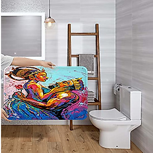 NMPPTM 4 Pcs Sets King African American Lovers Couple Colorful Painting Shower Curtain with Non-Slip Rugs, Toilet Lid Cover and Bath Mat,Durable Waterproof Shower Curtain
