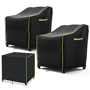 GARPROVM Garden Chair Covers Winterproof Outdoor Chair Covers 3 Pack, Patio Chair Covers 32" Wx30 Dx31 H, Table Cover 19" Wx19 Dx20 H, Outdoor Furniture Covers Waterproof 420D Oxford Fabric