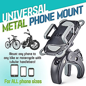 CAW.CAR Accessories Metal Bike & Motorcycle Phone Mount - The Only Unbreakable Handlebar Holder for iPhone, Samsung or Any Other Smartphone. +100 to Safeness & Comfort