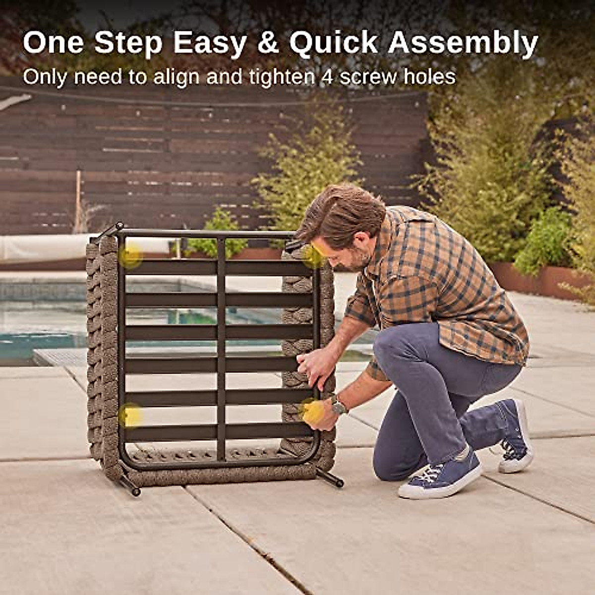 EAST OAK 3 Pieces Patio Furniture Set, Armchairs with Coffee Table, Outdoor Furniture with Thick Cushion, Modern Furniture Deep Seating for Garden Porch, Chestnut Brown & Creamy Apricot