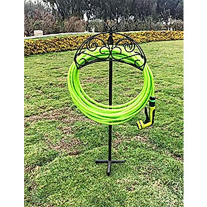 TREEZITEK Garden Hose Holder Hanger Detachable Metal Sturdy Water Hose Storage Stand for Outside Yard Lawn,Black