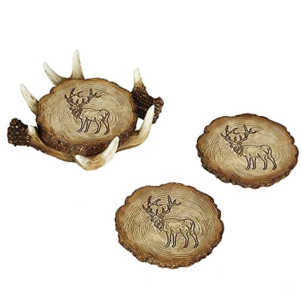 Newsparkle Antler Deer Coasters, Rustic Deer Decor,Set of 4 Outdoor Cabin Coasters, Gifts for Hunter,4 Inch
