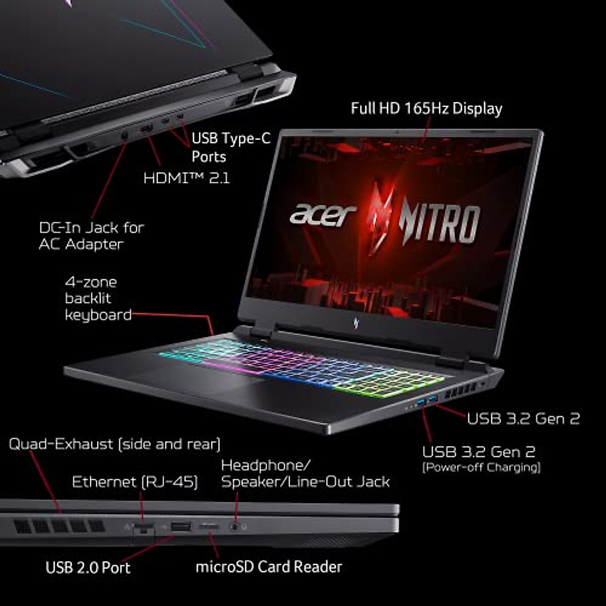 Acer Nitro 17 Gaming Laptop | AMD Ryzen 7 7840HS Octa-Core CPU | NVIDIA GeForce RTX 4050 Laptop GPU | 17.3" FHD 165Hz IPS Display | 16GB DDR5 | 1TB Gen 4 SSD | Wi-Fi 6E | RGB Backlit KB | AN17-41-R6L9