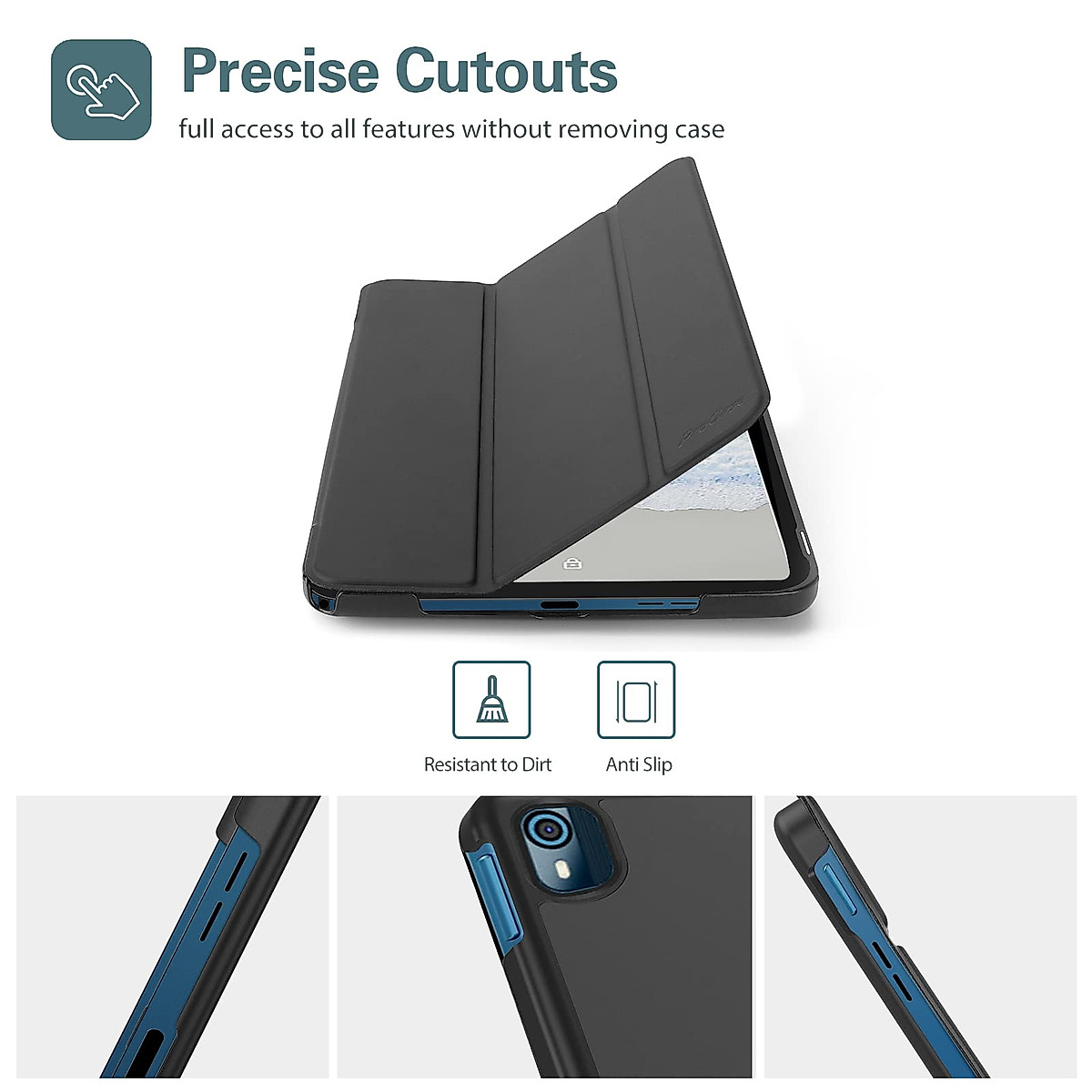 ProCase for Nokia T10 Tablet Case 8.0 Inch 2022, Trifold Slim Stand Cover Hard Shell Folio Lightweight Case Smart Cover for 8.0” Nokia Tablet T10 2022 Release -Black