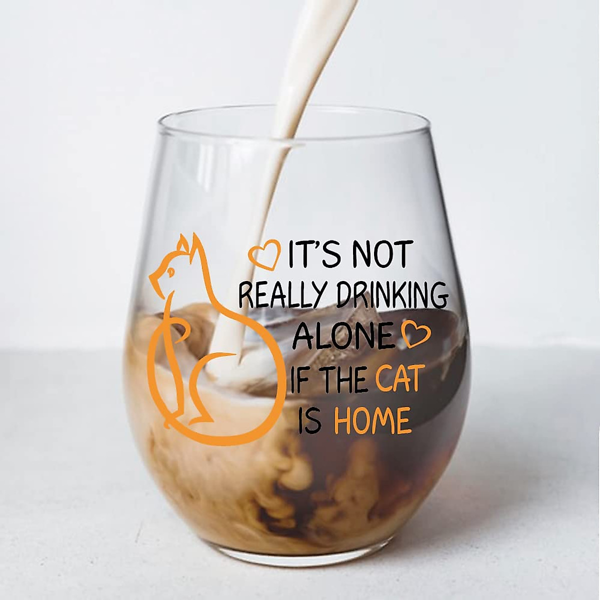 Perfectinsoy It's Not Really Drinking Alone If The Cat Is Home, Cute Semless Wine Glass with Gift Box, Gifts for Cat Mom,Veterinarian and Cat Lovers Mug