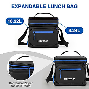 HEYTRIP Expandable Insulated Lunch Box 24 Can Double Deck Cooler Bags Leakproof Lunch Bag for Man Large Lunch Cooler for Camping Travel Picnic(Black)
