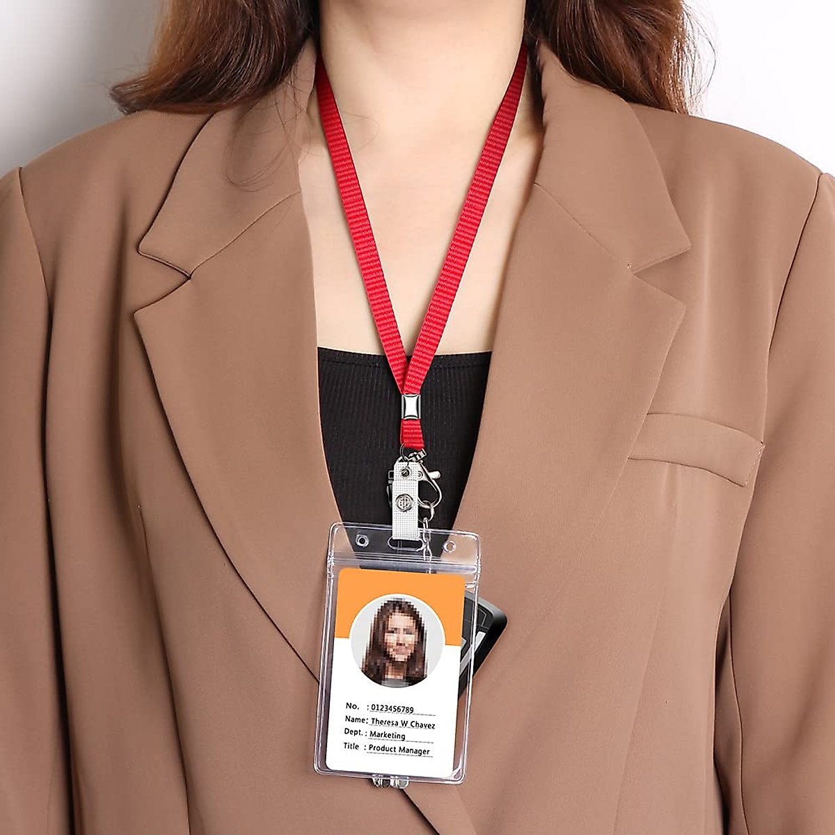 3 Pack Neck Lanyard with ID Badge Holder, Office Strap Lanyards, Stainless Metal Swivel Hook for Name Tag, Badge Holders, Keychains, Card, Red, Orange, Brown