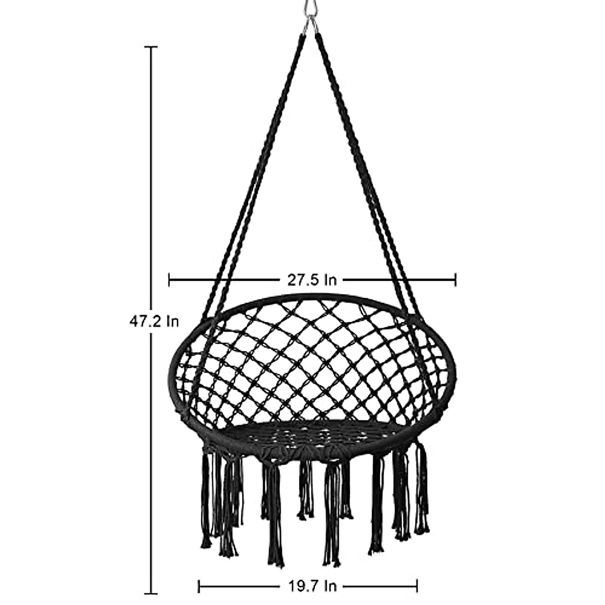 HBlife Hammock Chair, Hanging Swing with Macrame, Max 330 Lbs, Black Hanging Cotton Rope Chair for Indoor, Outdoor, Bedroom, Patio, Yard, Deck, Garden and Porch, for Child