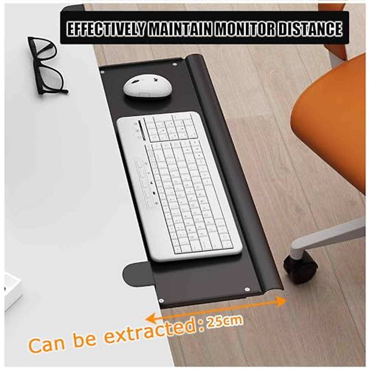 Clamp Keyboard Tray, Sliding Keyboard Tray Under Desk, Adjustable Keyboard Tray Under Desk, Made of Metal Steel, Strong and Stable, Black