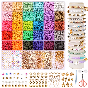 Quefe 8200pcs Clay Beads Bracelet Making Kit, 30 Colors Flat Preppy Beads for Friendship Bracelets, Polymer Heishi Beads with Charms for Jewelry Making, Holiday Crafts Gift for Teen Girls Adults