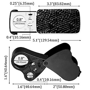 2 Pieces Jewelers Loupe 30X 60X 90X Illuminated Jewelers Eye Loupe Magnifier Jewelry Magnifying Glass Loop with UV Black Light and Bright LED Light for Jewelry Diamond Gem Coin Stamp Rock (Black)
