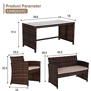 FDW 4 Pieces Outdoor Patio Furniture Sets Rattan Chair Patio Set Wicker Conversation Set Poolside Lawn Chairs Porch Poolside Balcony Outdoor Garden Furniture,Beige Cushion