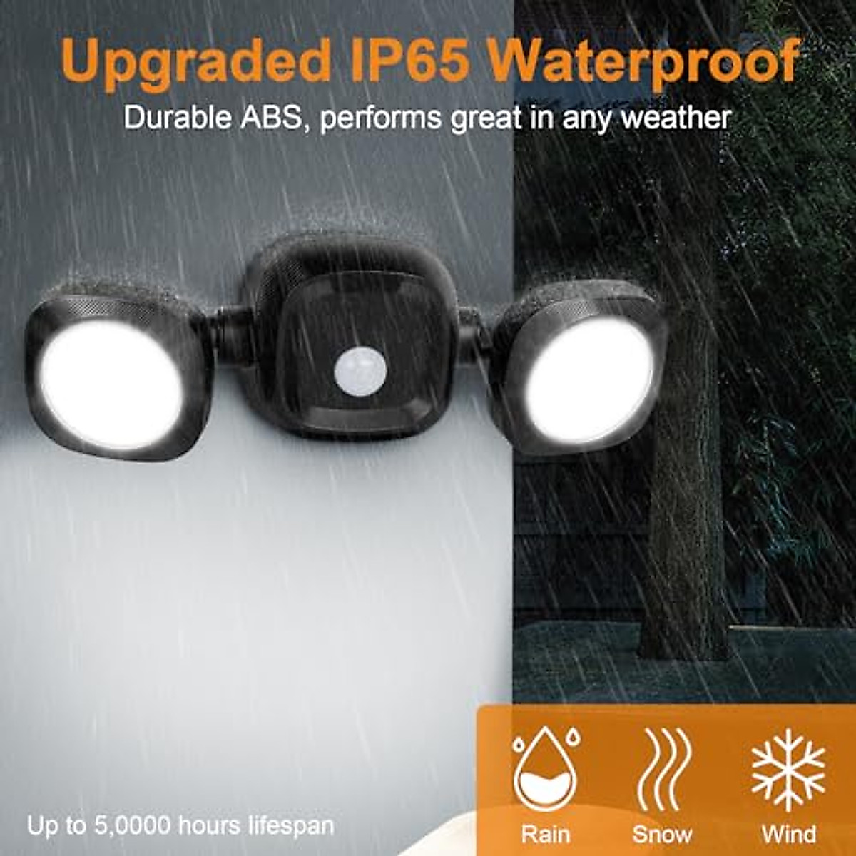 Battery-Operated Motion Sensor Light Outdoor/Indoor - Battery Powered LED Flood Light, IP65 Waterproof Wireless Security Lights Outside Lights for House Garage Patio Porch Shed Exterior, Black-1Pack