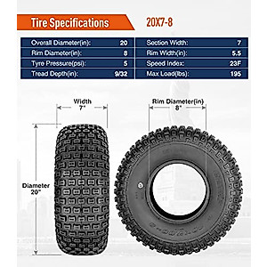 HALBERD 20x7-8 ATV Tires, Sport Quad 20x7x8 All Terrain Tires 20x7x8 UTV ATV Tires 4PR Fits 8’’ Rims, Tubeless, Set of 2