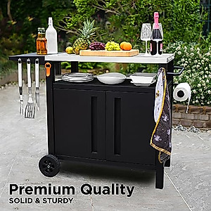 EMBERLI XL Grill Cart Outdoor with Storage - Modular BBQ Cart, Bar Patio Kitchen Island Prep Stand Cabinet