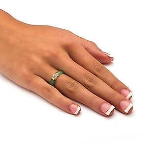 PalmBeach 10K Yellow Gold Genuine Green Red or Black Jade With Genuine White Topaz or Garnet Ring Size 7