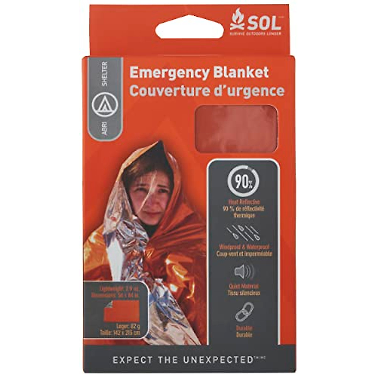 S.O.L. Survive Outdoors Longer Emergency Blanket, Model Number: BMC0140-1222