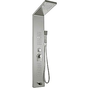Happybuy 5 in1 Shower Panel Tower System Brushed Silver Stainless Steel Multi-Function Shower Panel with Spout Rainfall Waterfall Massage Jets Tub Spout Hand Shower for Home Hotel Resort Split Type