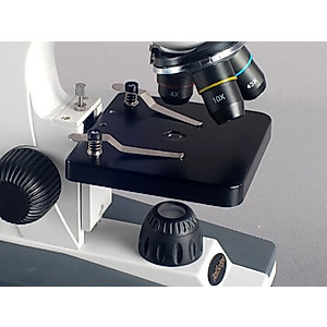 AmScope M148C-E Compound Monocular Microscope, WF10x and WF25x Eyepieces, 40x-1000x Magnification, LED Illumination, Brightfield, Single-Lens Condenser, Plain Stage, 110V or Battery-Powered, Includes 0.3MP Camera and Software