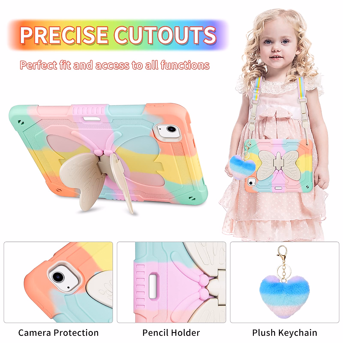 WESADN for iPad Air 5th Generation Case with Kickstand Lanyard Keychain Pencil Holder Rugged Heavy Duty Case for Girls Kids Protective Tablet Cover for iPad Air 4th Gen 2022 2020 10.9'' Rose Gold