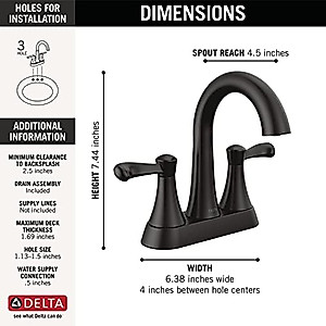 Delta Faucet Esato Matte Black Bathroom Faucet, Centerset Bathroom Faucet Black, Bathroom Sink Faucet, Drain Assembly Included, Matte Black 25897LF-BL