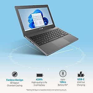 ASUS 2023 Newest Student 12" HD Anti-Glare Display, Thin & Lightweight, Intel N4500 Processor, Type-C, HDMI, Ethernet Port, 10hs Battery Life, Windows 10 Pro (4GB RAM | 256GB SSD)