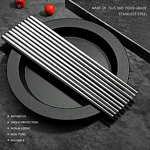 Poipoico Metal Chopsticks Reusable Stainless Steel Chopsticks Dishwasher Safe, Square,Laser Non-Slip Reusable Chop Sticks Metal For Food&Cooking All In A Gift Box(Black & 5 Pairs)