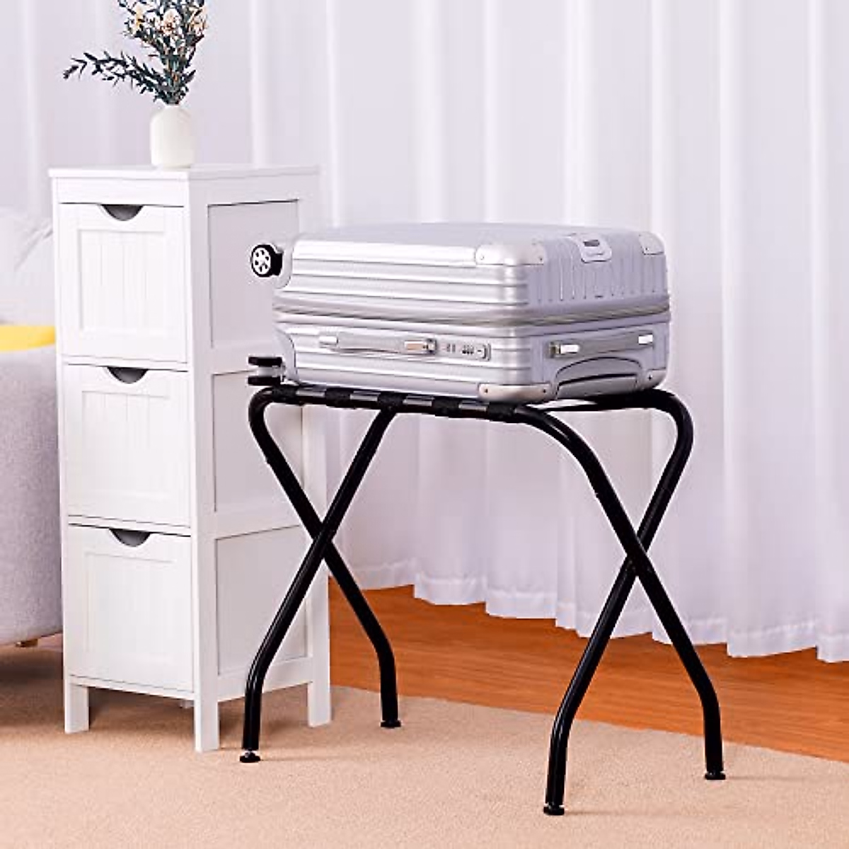 Heybly Luggage Rack, Pack of 4,Steel Folding Suitcase Stand for Guest Room Bedroom Hotel,Black,HLR001B4